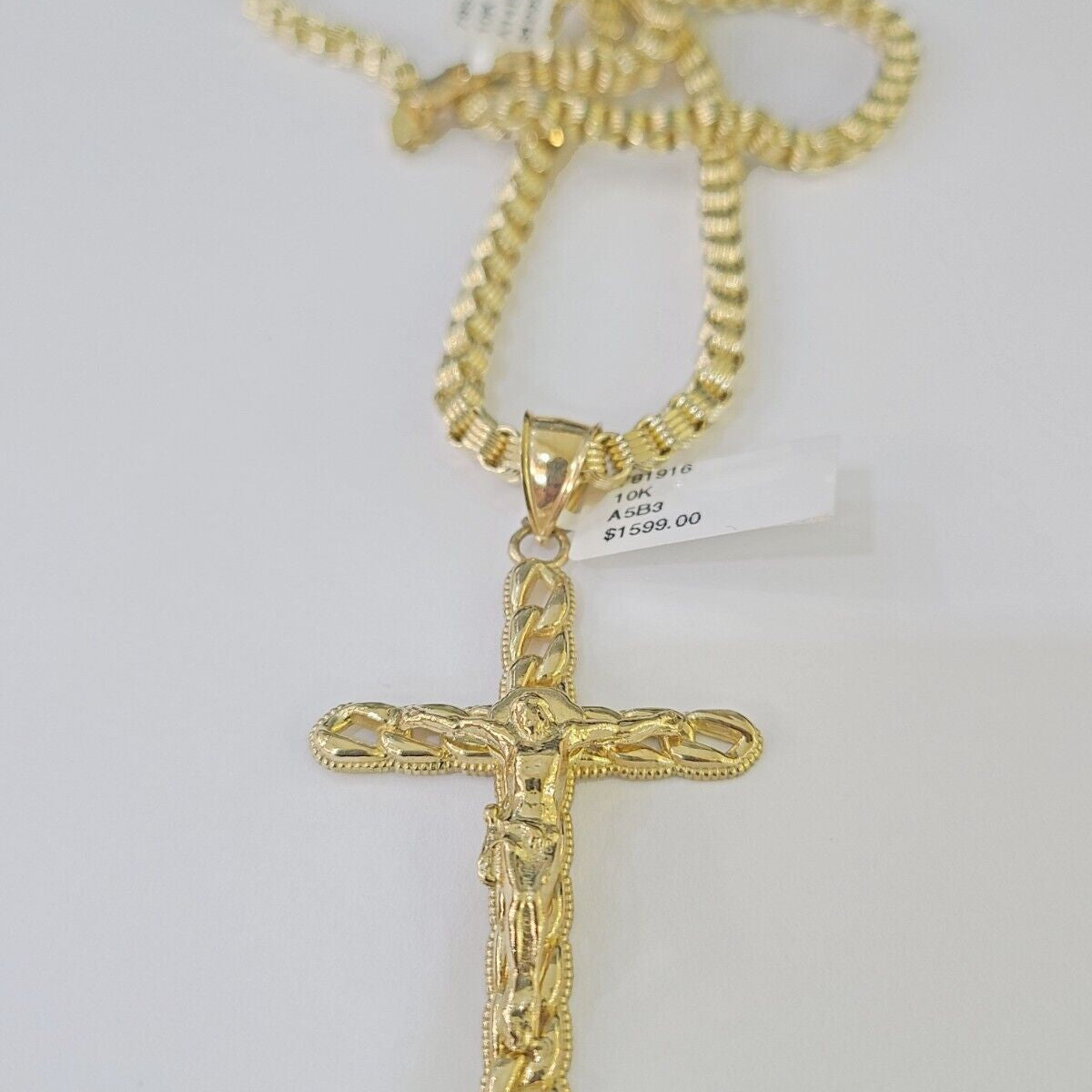 10k Gold Byzantine Box Necklace Jesus Cross Charm 18"-26" SET Yellow R ...