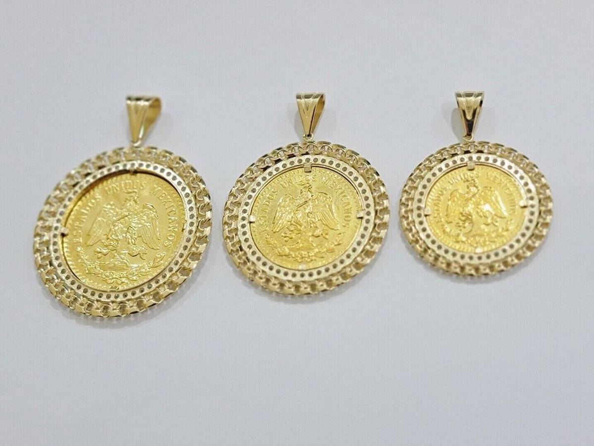 10k Gold Mexican Centenario Copy Coin Charm 50 Pesos Bezel 10kt Pendan ...