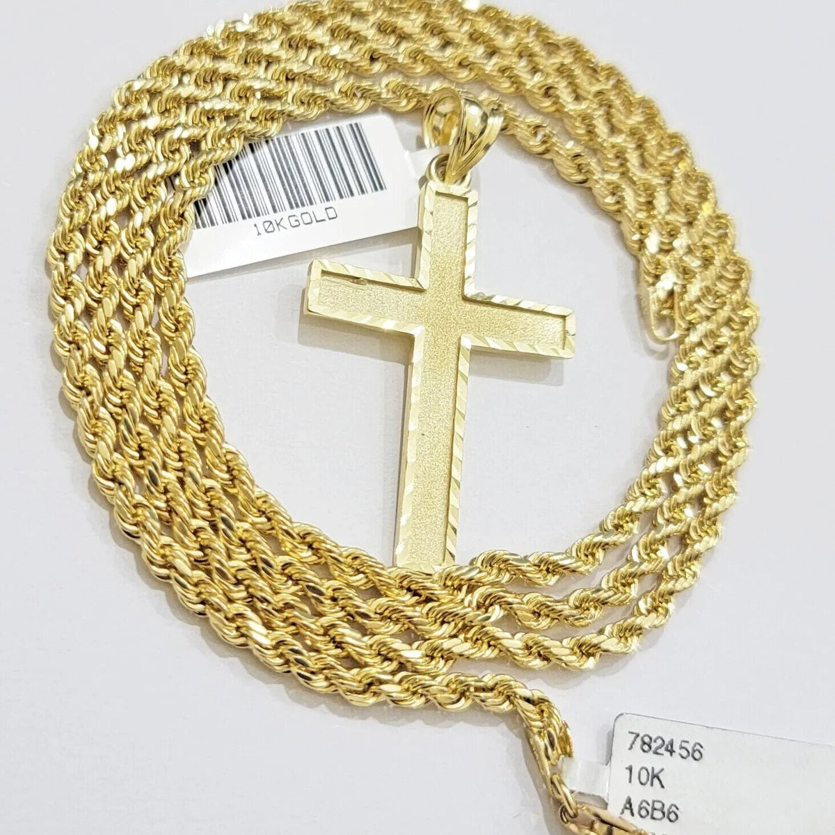 10k Gold Rope Chain Cross pendant Set 3mm 26 Inch Necklace & Charm REA ...