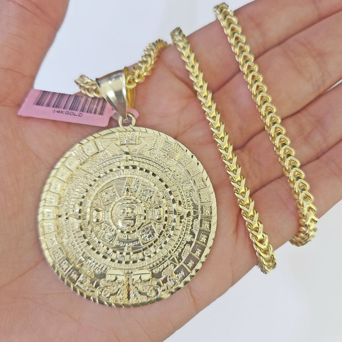 14k Gold Byzantine Box Necklace Mayan Calendar Charm 18"-26" SET Yello ...