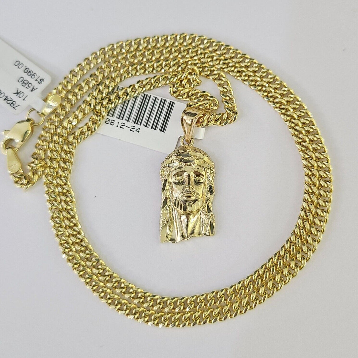 10K Gold Miami Cuban Chain Jesus Head 18"-28" 3mm REAL Pendant Necklac ...