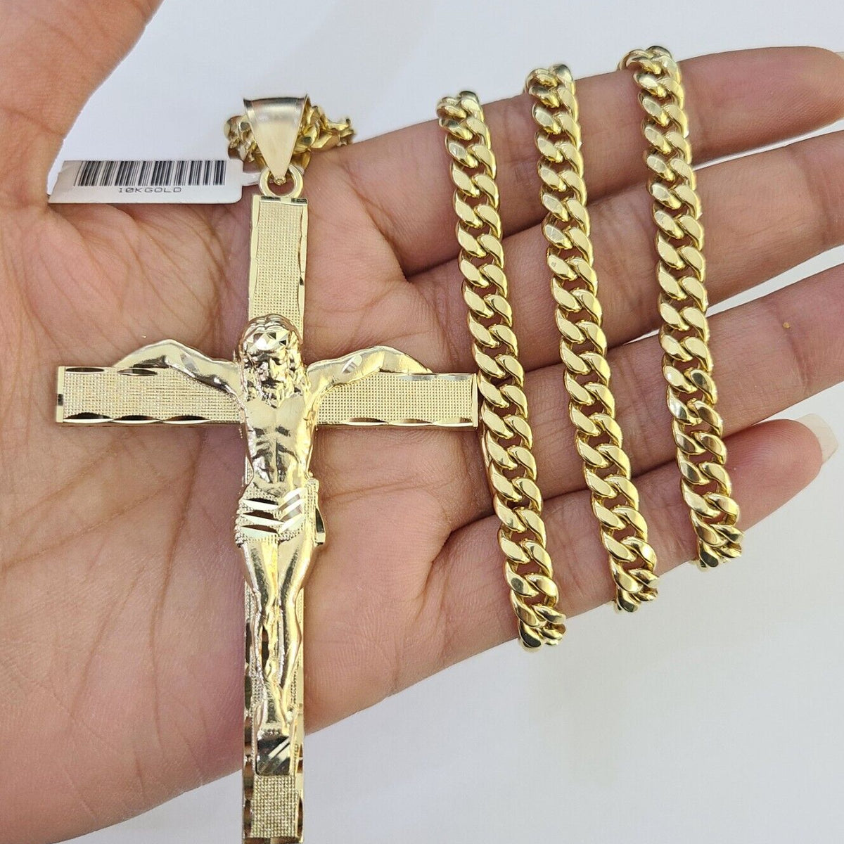 10K Miami Cuban Link Chain Jesus Cross Pendent Charm 6mm 20"-30" Neckl ...