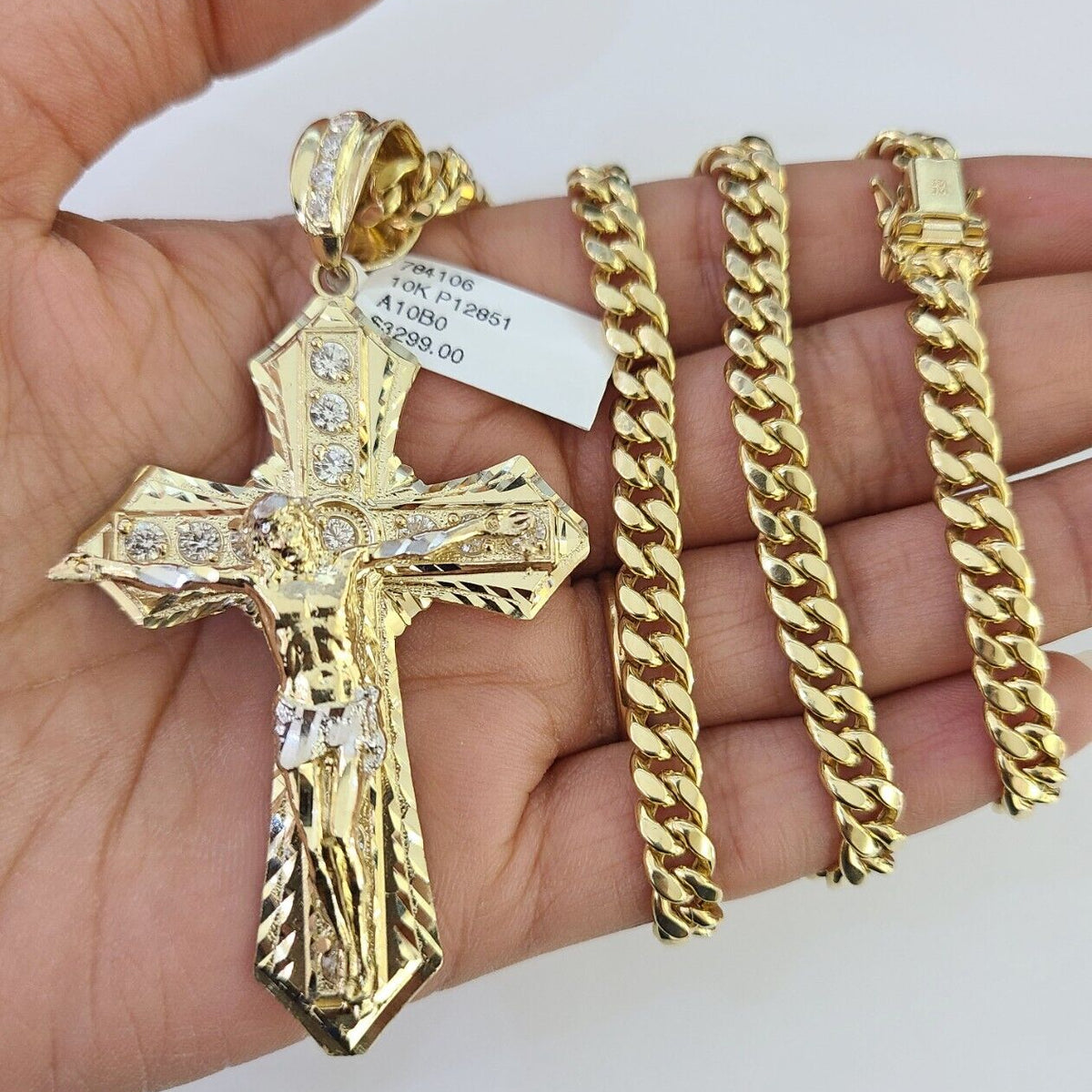 10K Miami Cuban Link Chain Jesus Cross Pendent Charm 6mm 20"-30" Neckl ...