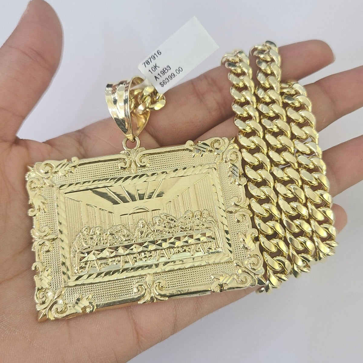 10K Miami Cuban Link Chain Last Supper Pendent Charm 8mm 20"-30" Neckl ...