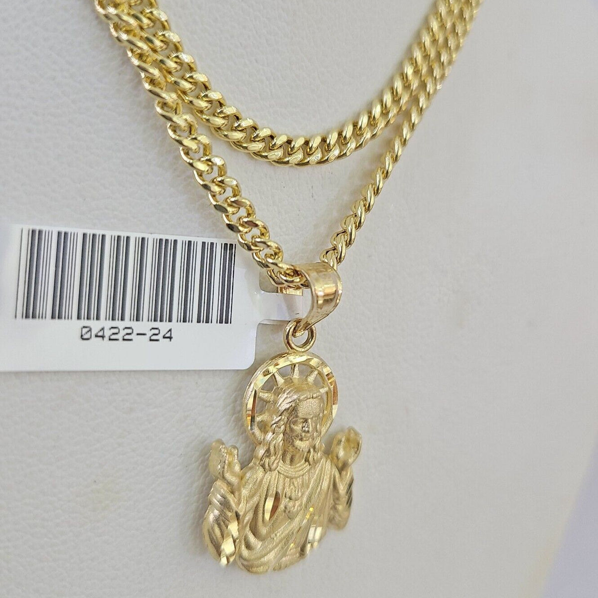 10K Gold Miami Cuban Chain Jesus Charm 18"-28" 3mm REAL Pendant Neckla ...