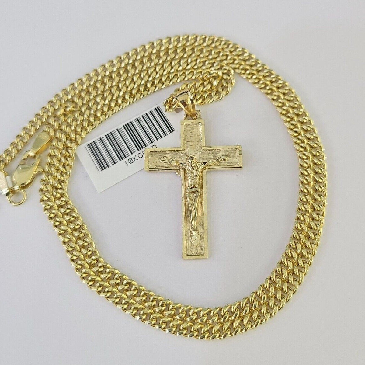 10K Gold Miami Cuban Chain Jesus Cross 18"-28" 3mm Pendant Necklace SE ...