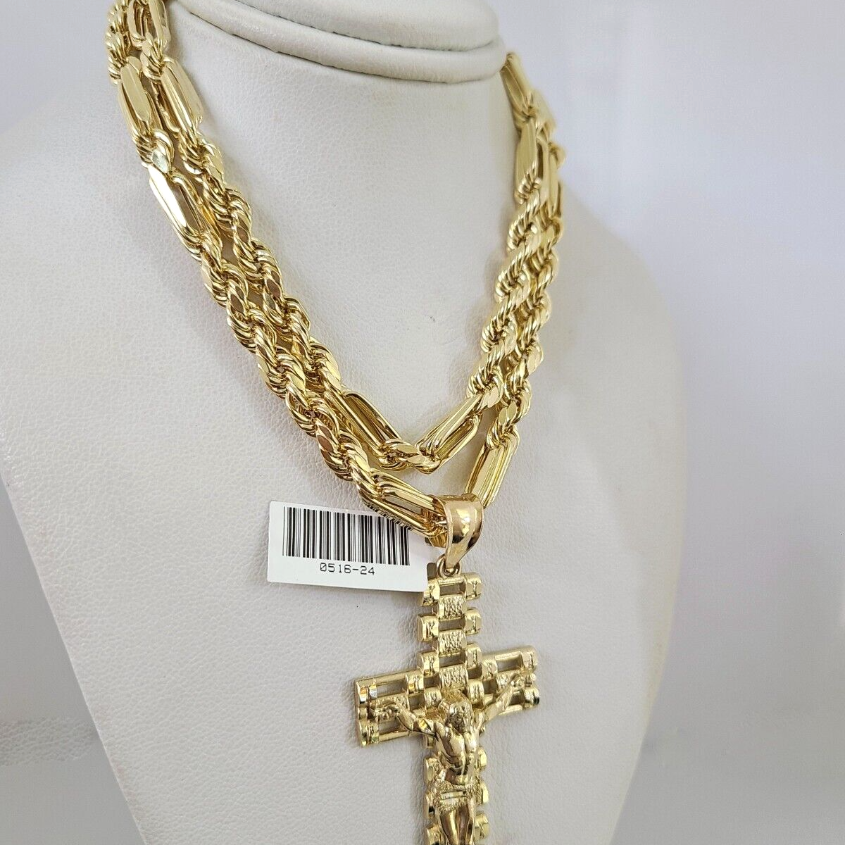 10k Gold Milano Rope Chain Jesus Cross Charm 6mm Set 20"-26'' Inches N ...