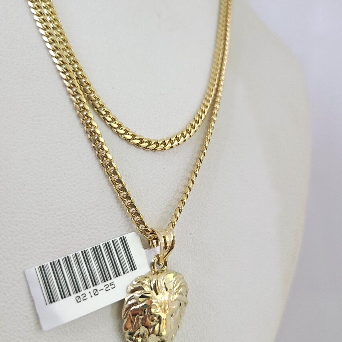 10k Gold Solid Miami Cuban Chain Necklace Roaring Lion Pendant 2.5mm 1 ...