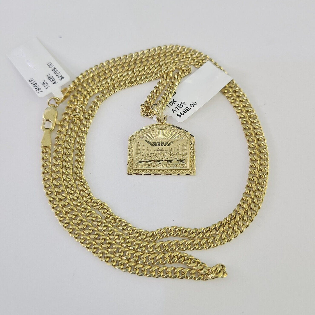 10K Gold Miami Cuban Chain Last Supper Charm 18"-30" 3mm REAL Pendant ...