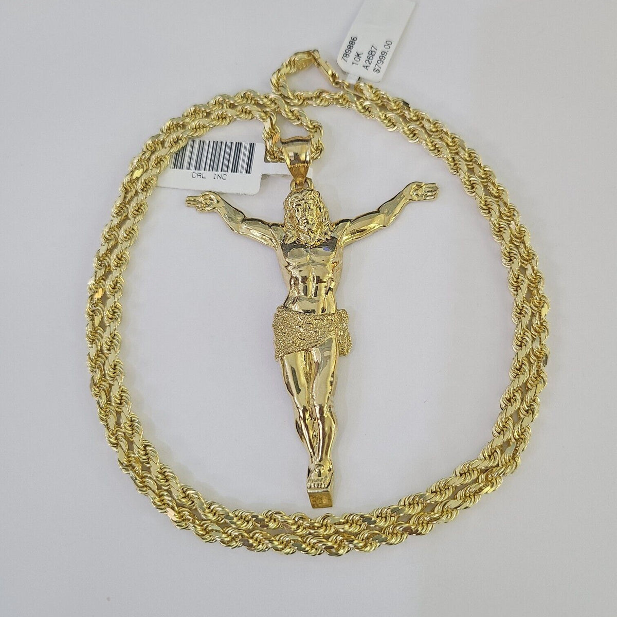 10k Solid Rope Chain Jesus Full Body Charm Set 4mm 20"-28" Necklace Go ...