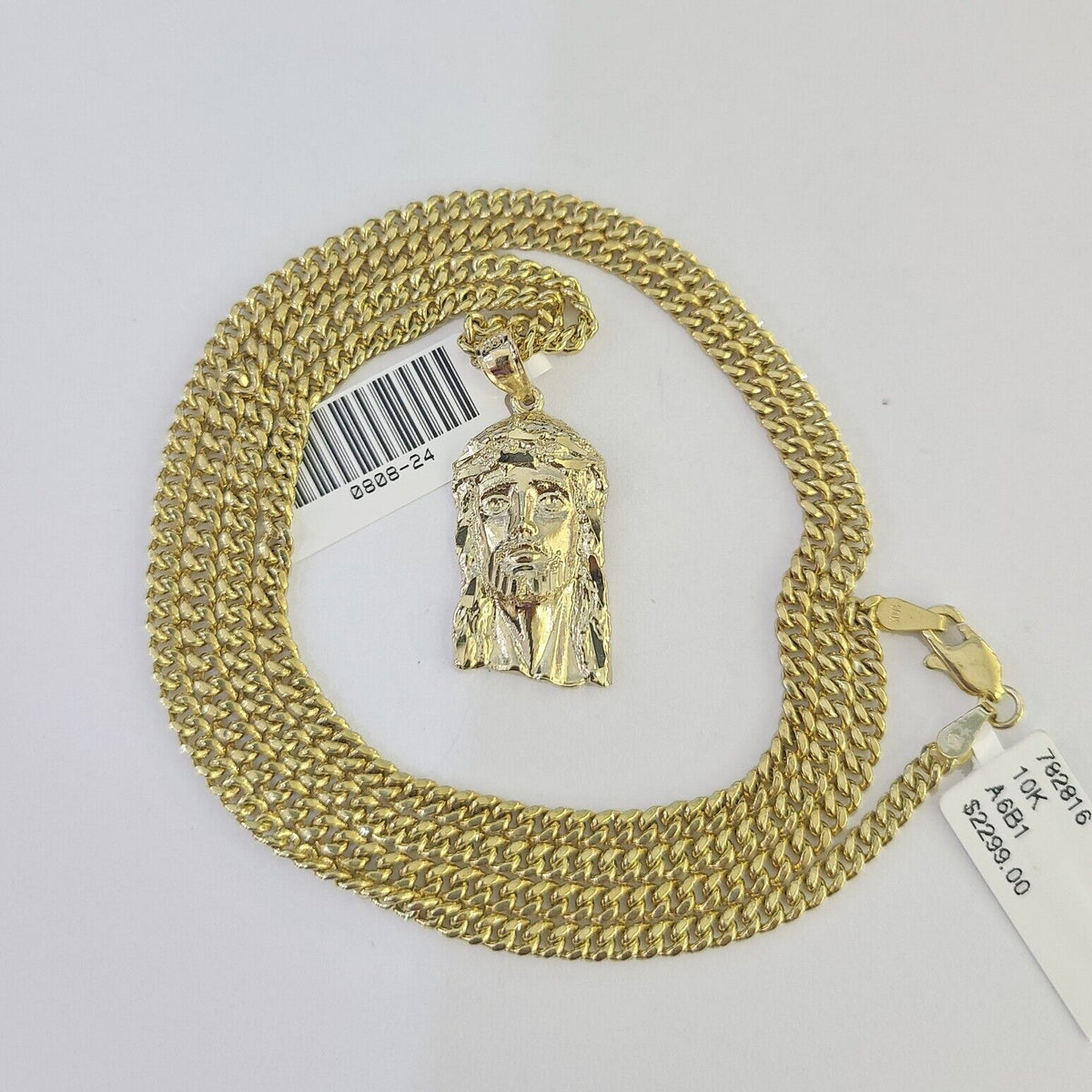 10K Gold Miami Cuban Chain Jesus Head Charm 18"-30" 3mm REAL Pendant ...