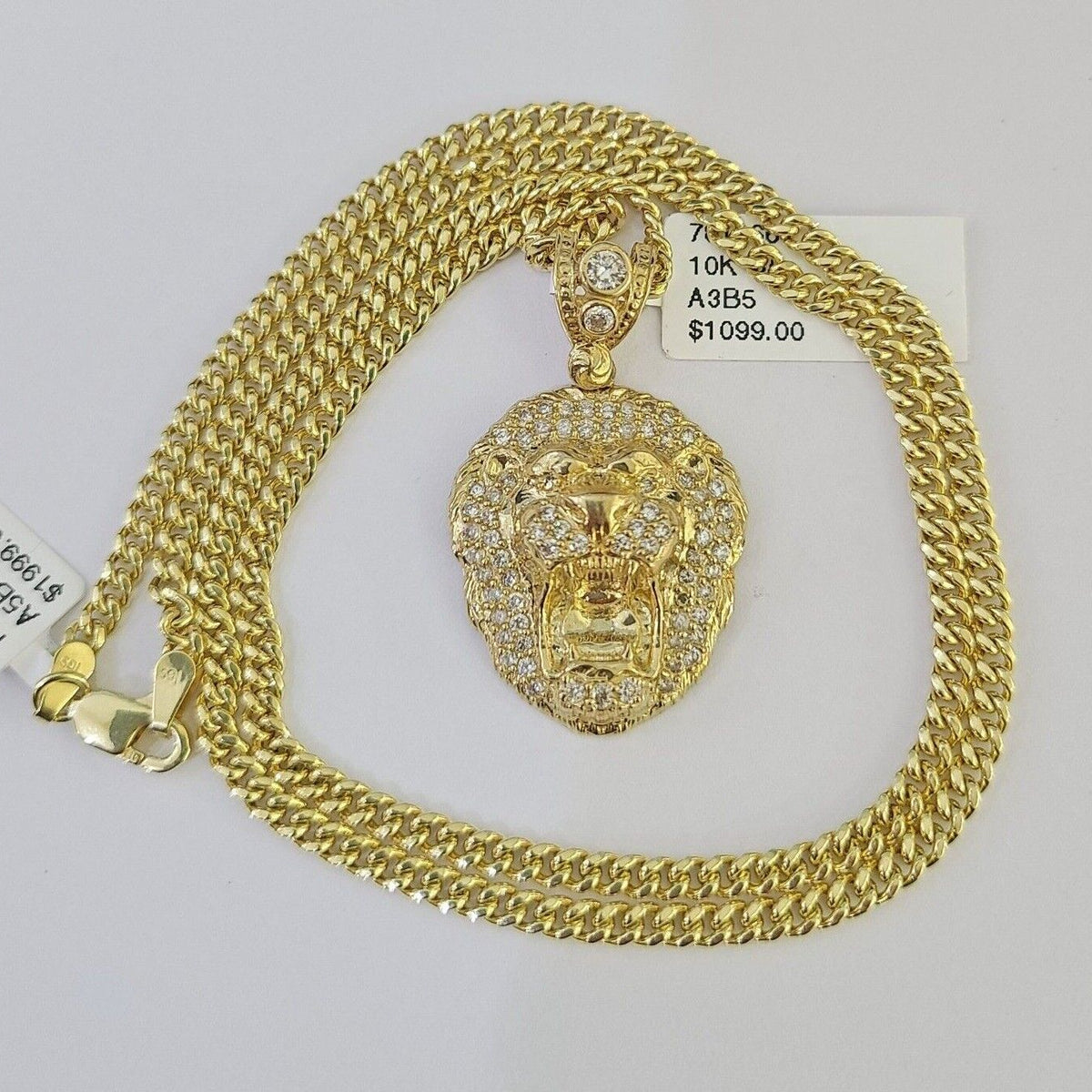 10K Gold Miami Cuban Chain Roaring Lion 18"-28" 3mm REAL Pendant Neckl ...