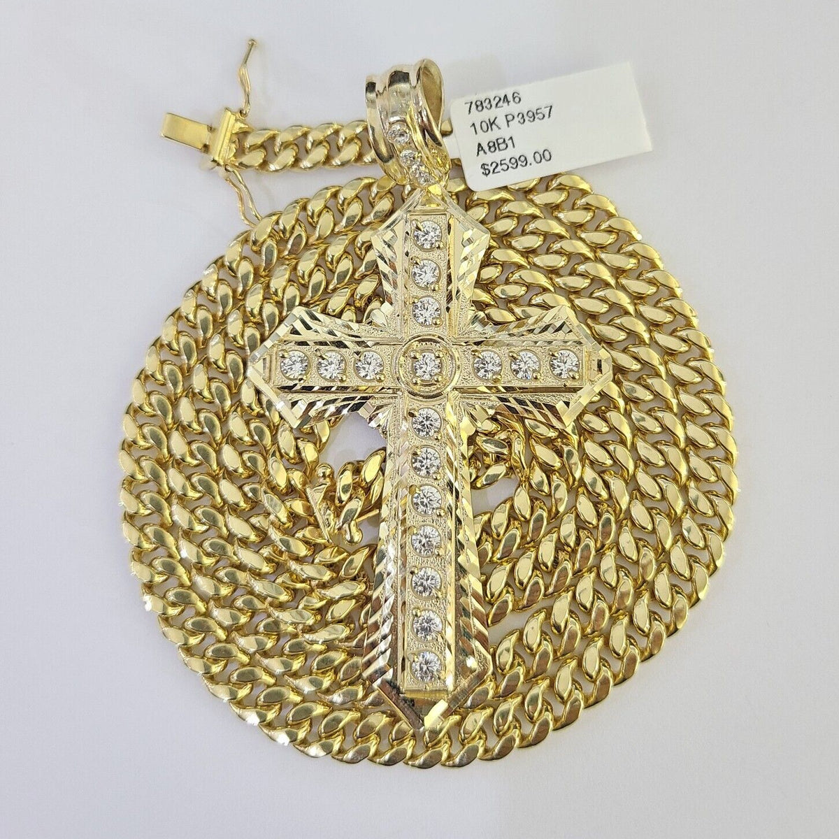 10K Miami Cuban Link Chain Jesus Cross Pendent Charm 6mm 20"-30" Neckl ...