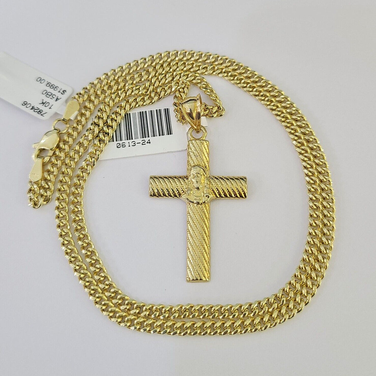10K Gold Miami Cuban Chain Jesus Cross 18"-28" 3mm REAL Pendant Neckla ...