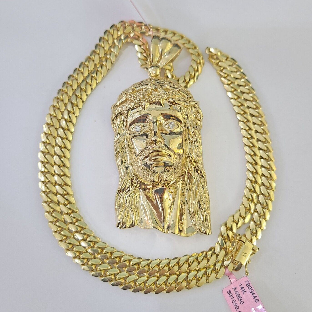 Real 14k Solid Chain Jesus Head Charm Set Miami Cuban Link 6mm Necklac ...