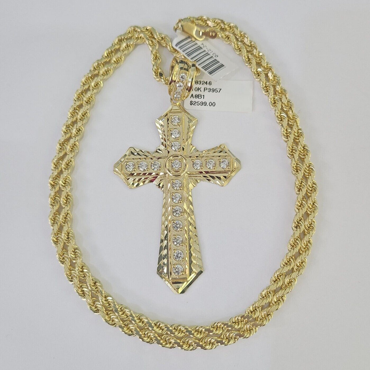 10k Solid Rope Chain Jesus Cross Charm Set 4mm 20"-28" Necklace Gold Y ...