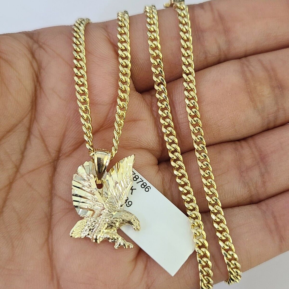 10K Gold Miami Cuban Chain Flying Eagle 18"-28" 3mm REAL Pendant Neckl ...