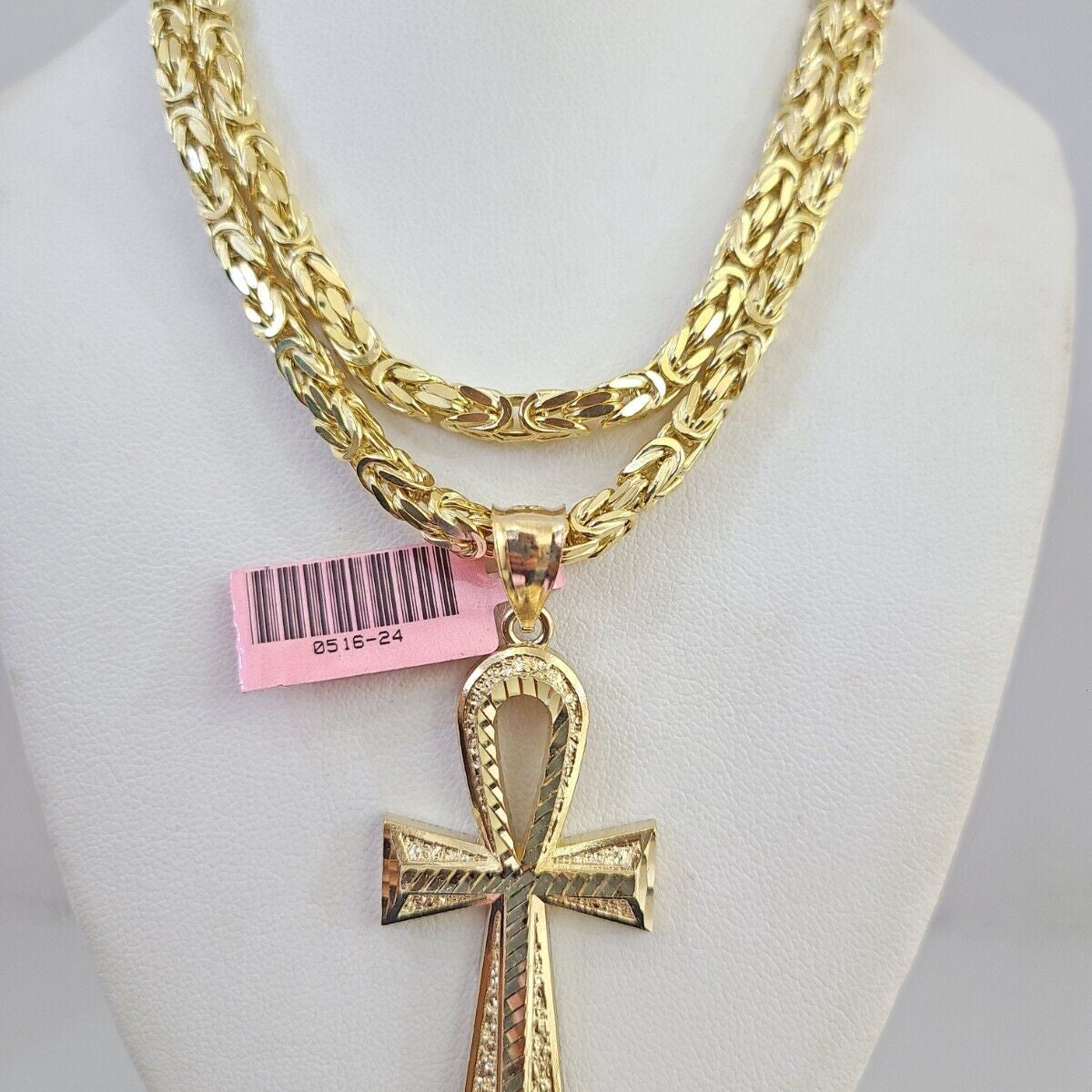14K Gold Necklace Chain Jesus Ankh Cross Turkish Byzantine 4mm 24" Pen ...