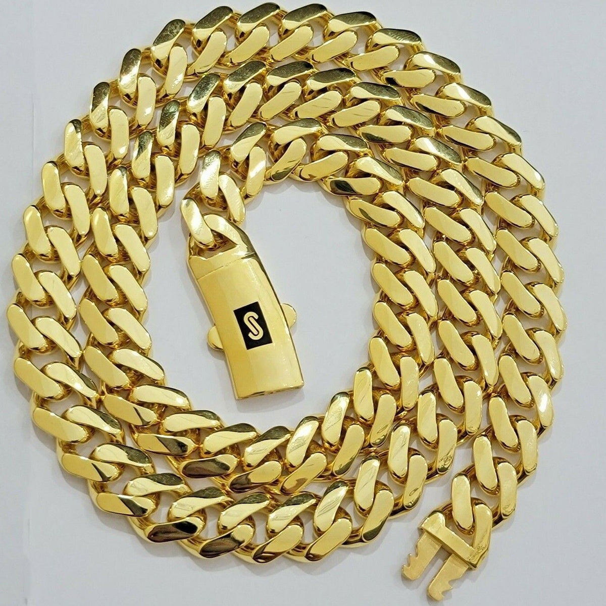 Real 10k Gold Necklace 15mm Chain Royal Link Miami Cuban Monaco 24 Inc ...