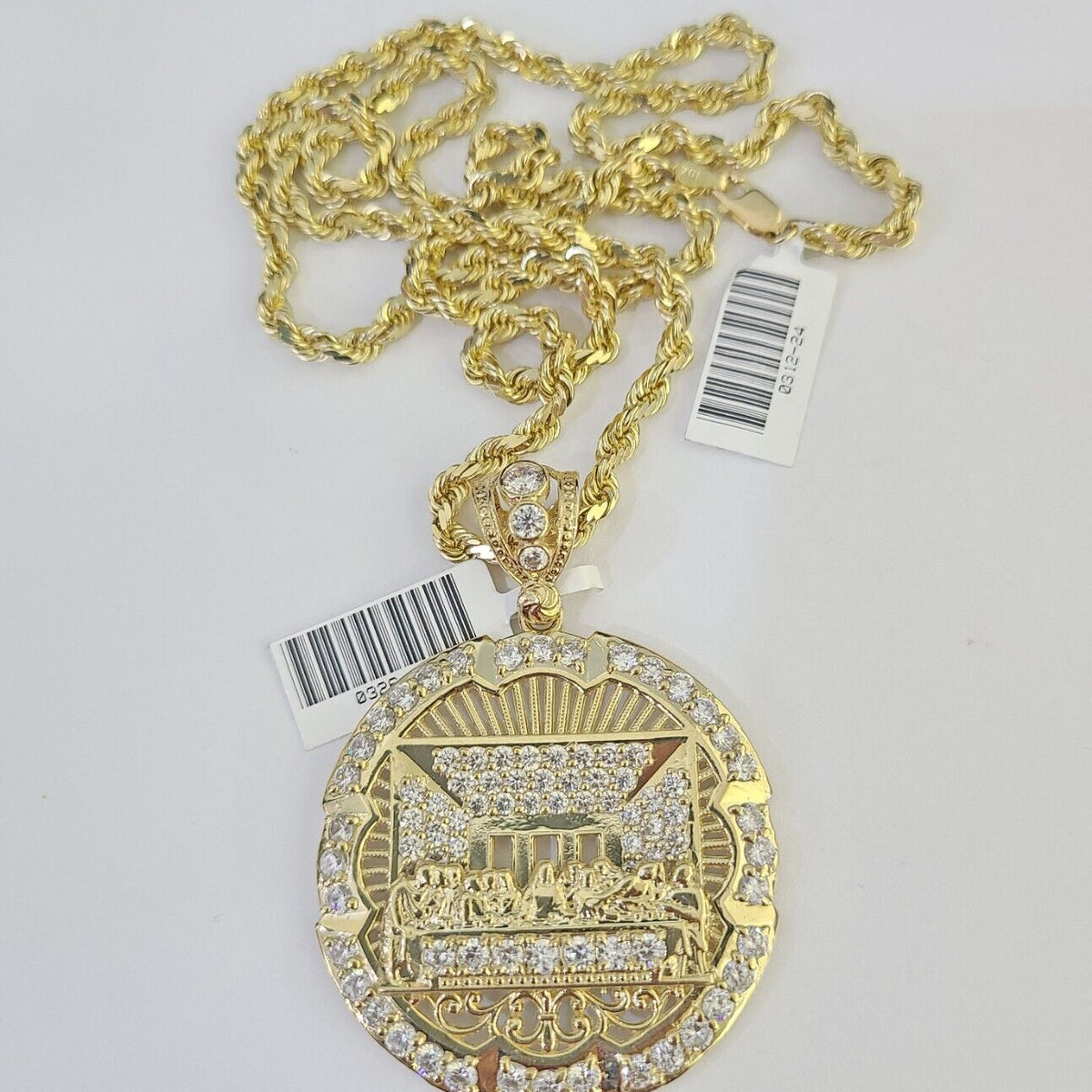 10k Solid Rope Chain Last Supper Charm Set 4mm 20"-28" Necklace Gold Y ...