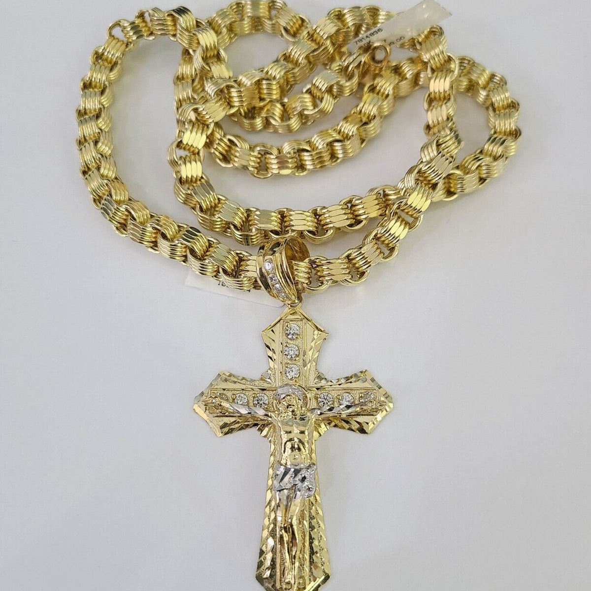 10k Gold Byzantine Chain Necklace Jesus Cross Pendant Charm SET 20"-30 ...