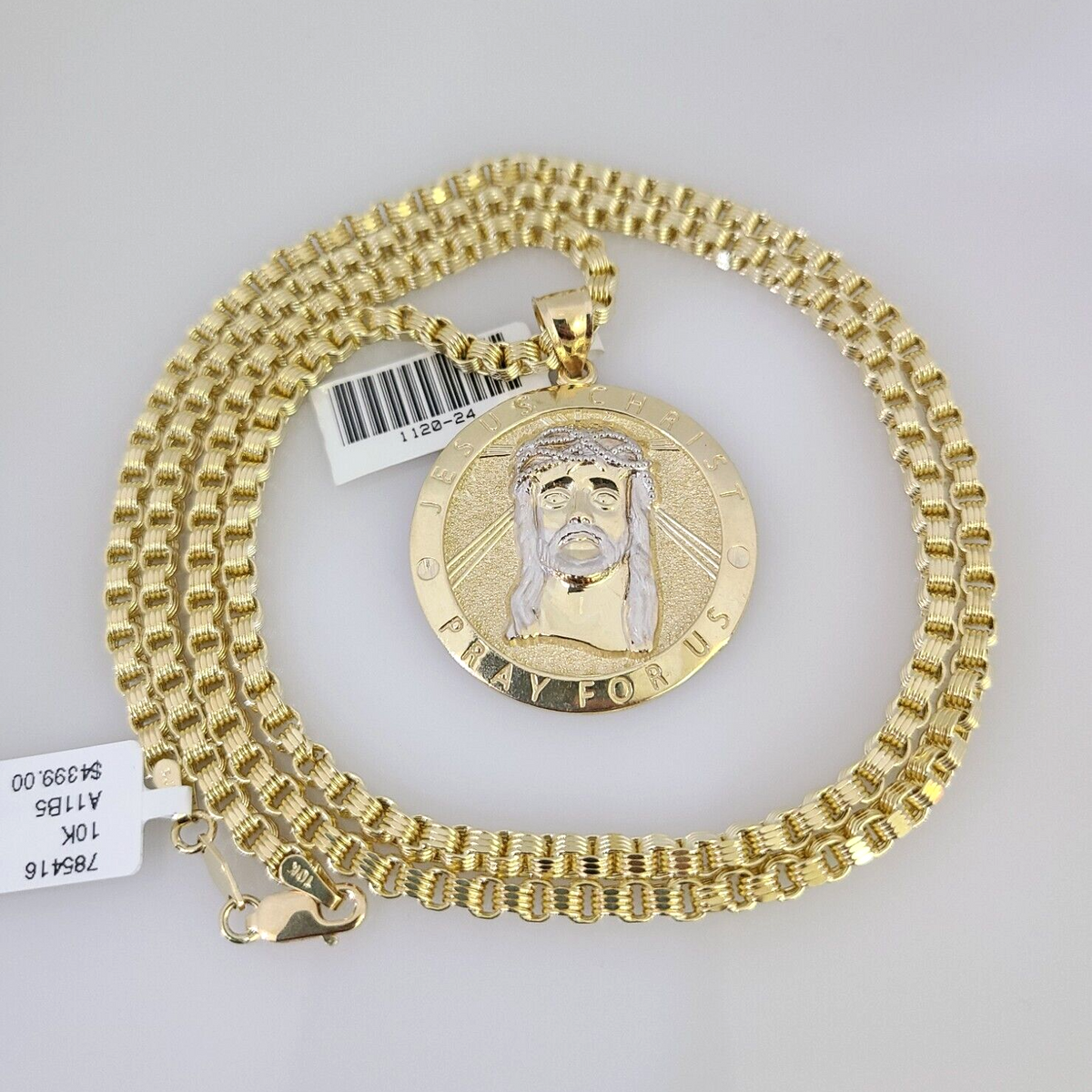 10k Gold Byzantine Chain Jesus Christ Pendant SET REAL 10kt 3mm 18"-28 ...