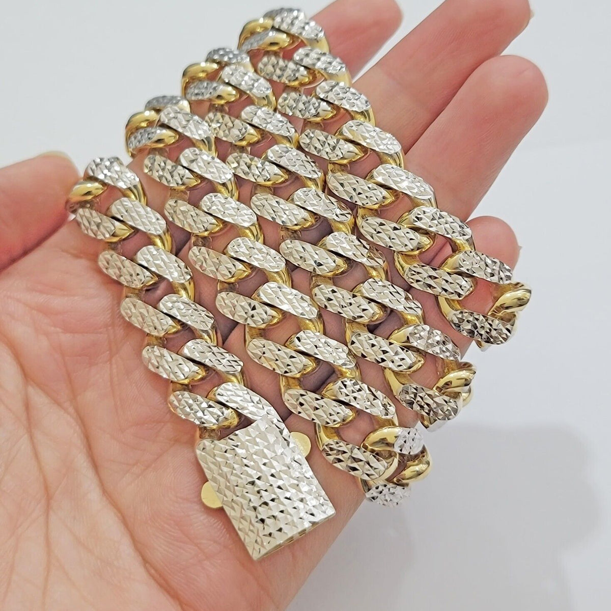 Real 10k Gold Chain Royal Miami Cuban Link Necklace 13mm 24" Rhodium D ...