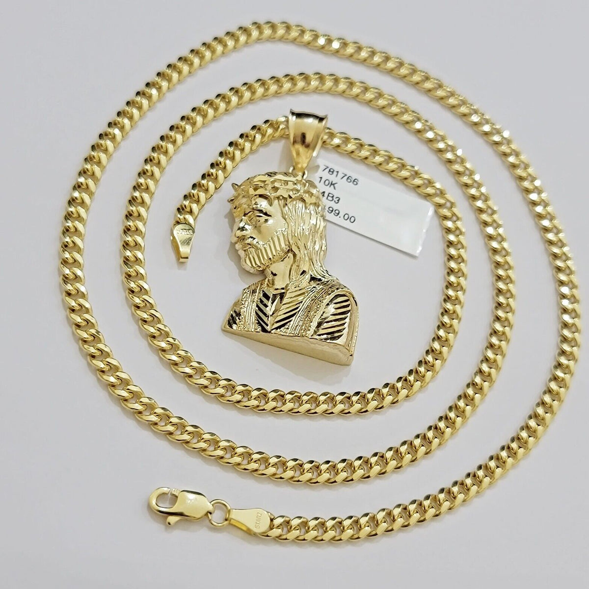 Real 10k Gold Pendant Necklace SET & Miami Cuban Link Chain 4mm 22 ...