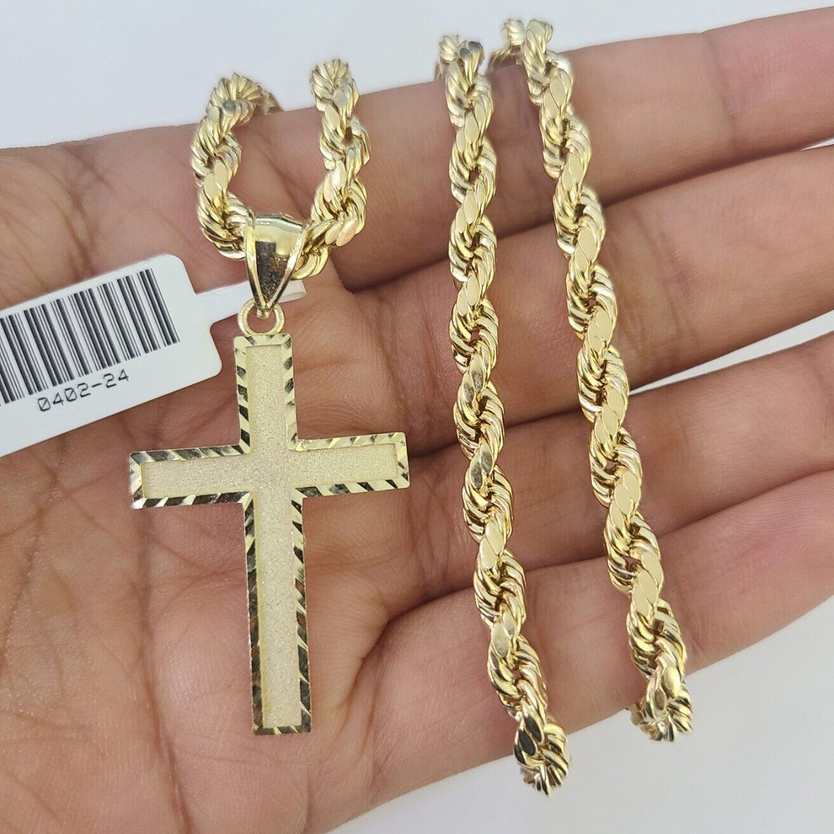 Real 10k Rope Chain Jesus Cross Charm Necklace Pendant Set 5mm 20"-30 ...