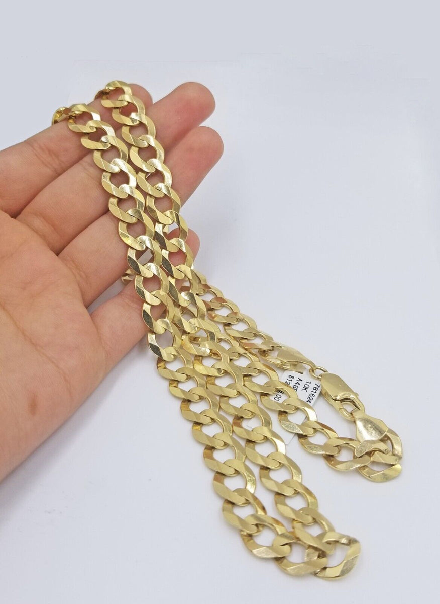 Real 10k Yellow Gold Solid Necklace Cuban Curb Link Chain 10mm 24" inc ...