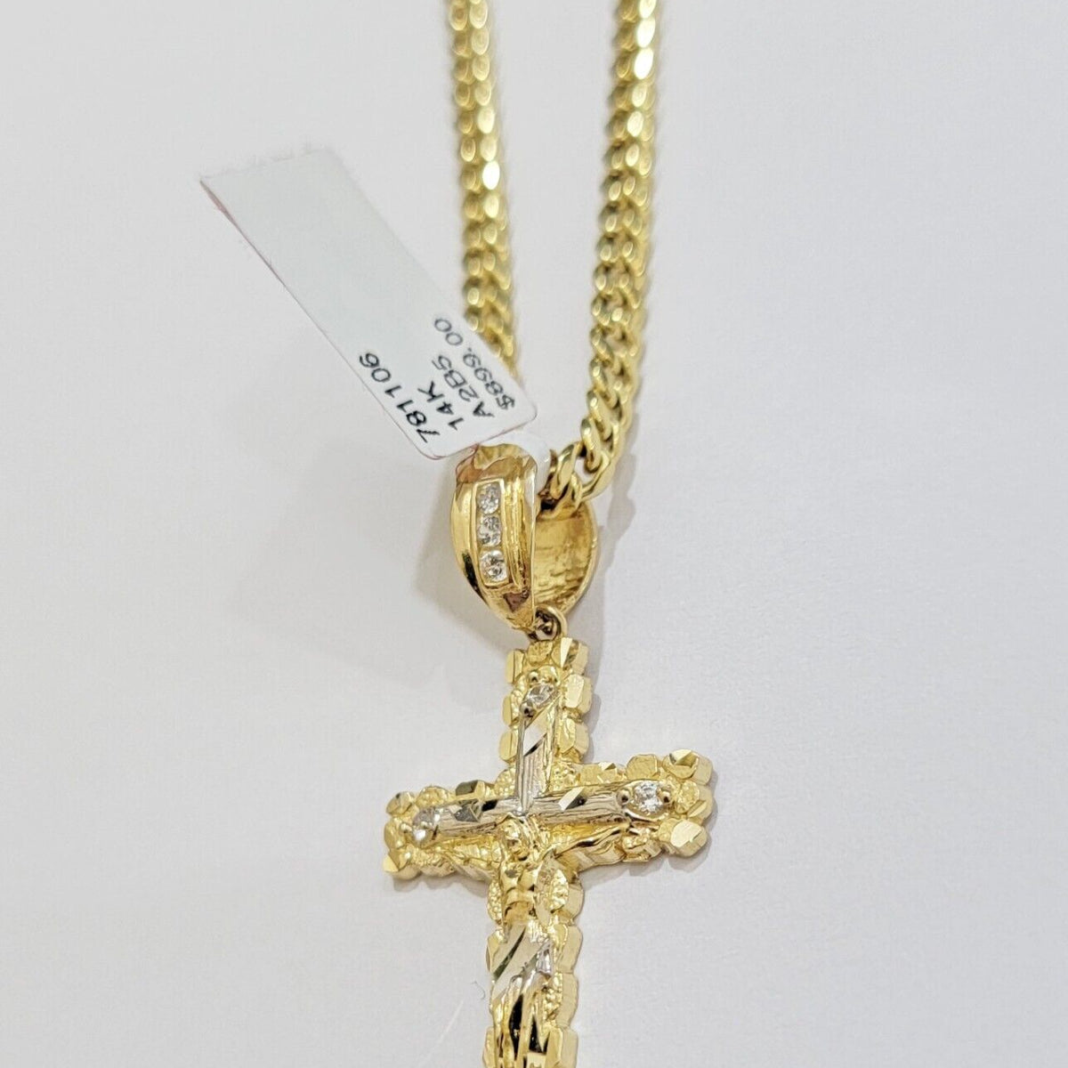 Real 14k Gold Chain & Cross pendant Set 14kt Miami Cuban Link Chain 4m ...