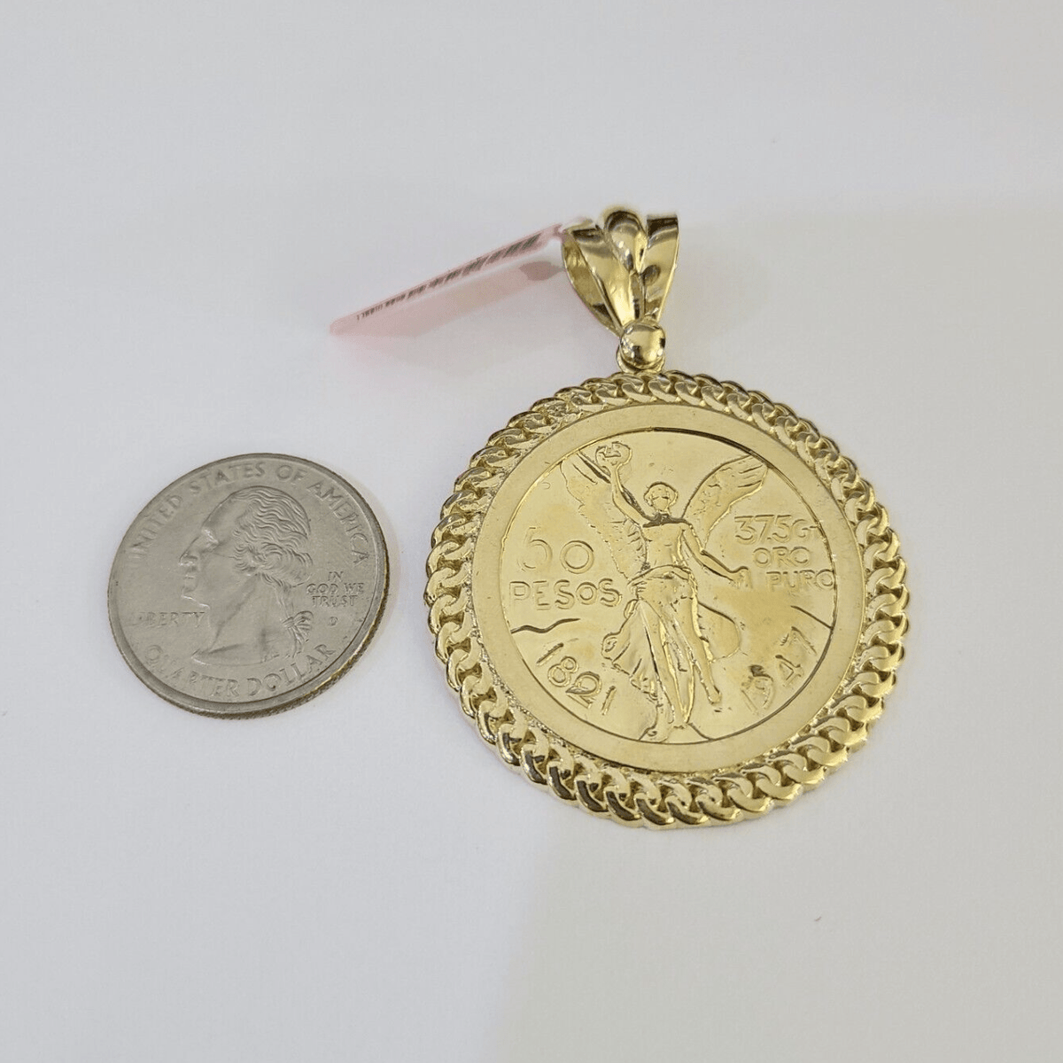 REAL 14k Gold Charm Centenario-Style Coin in Bezel 50 Pesos 1947Mexica ...
