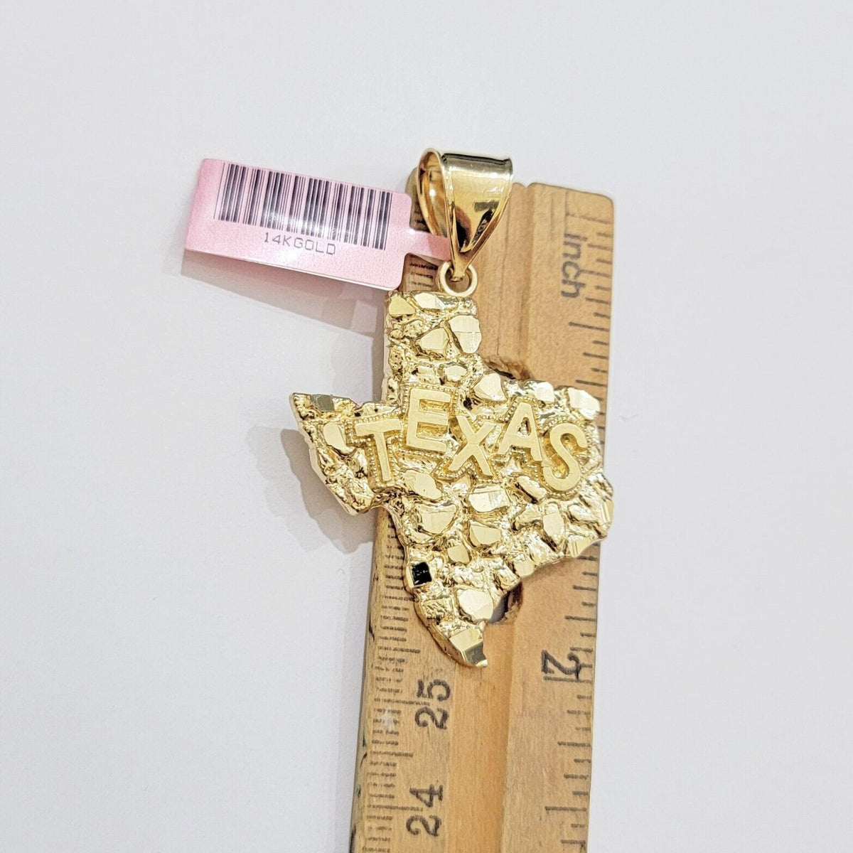Real 14k Gold Charm Nugget Texas map pendant &14K Miami Cuban Chain Ne ...