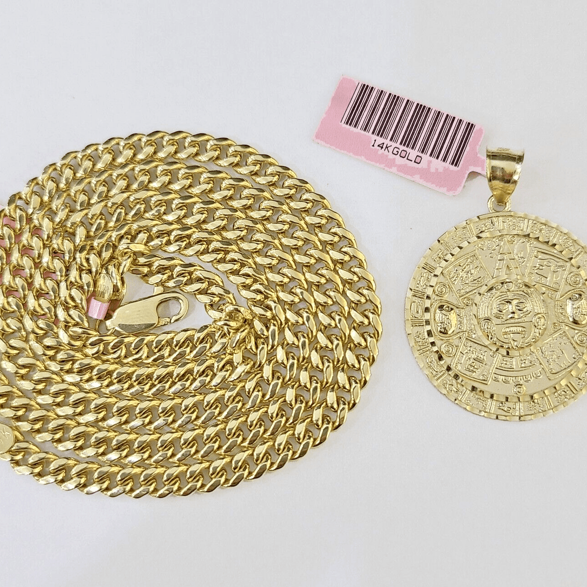 Real 14k Gold Mayan Calendar Charm & Miami Cuban Link Chain SET 5mm 20 ...