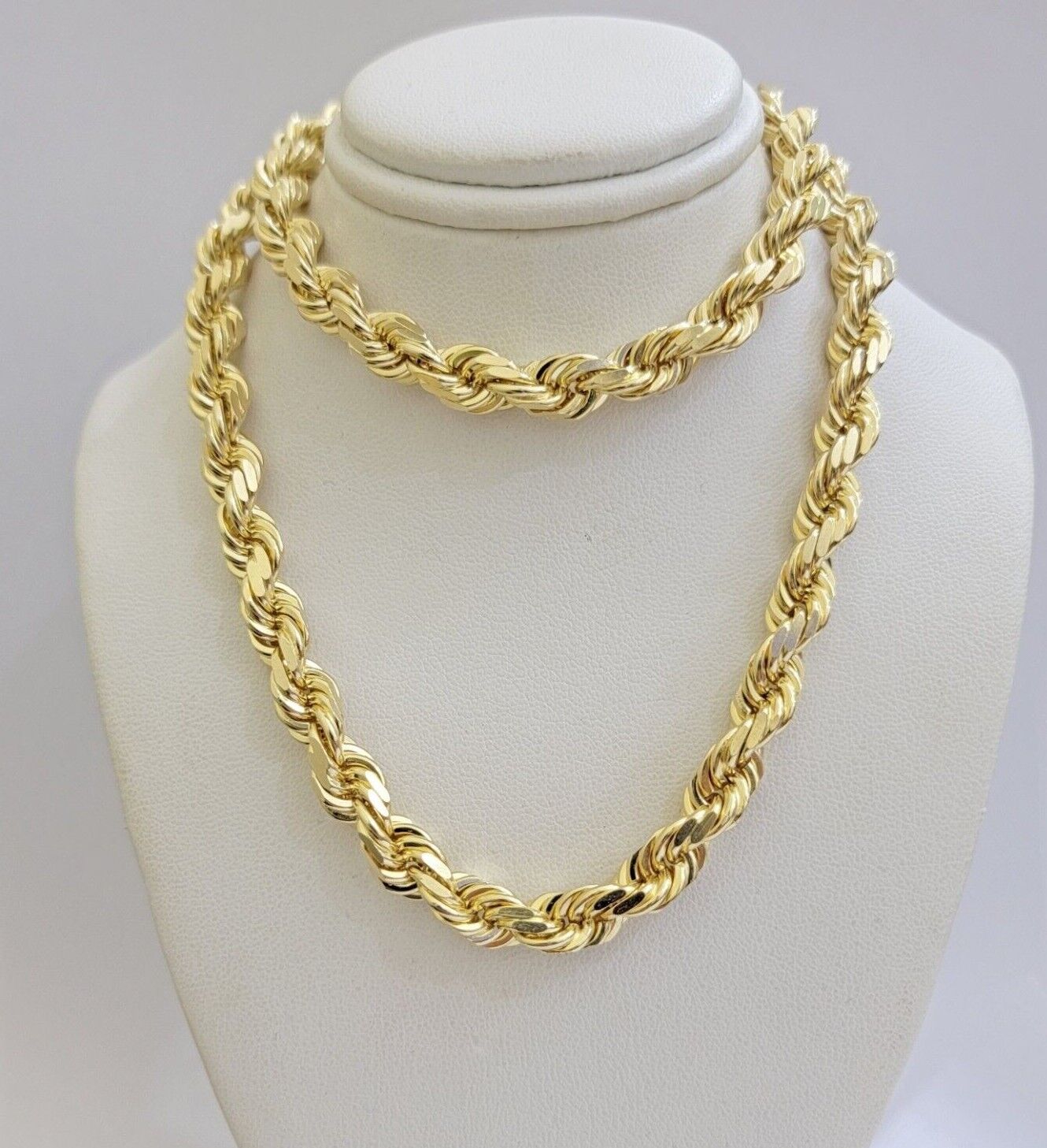 Solid 14K Yellow Gold Rope Chain Necklace 26 inch 8mm Diamond Cut Real 14kt Mens